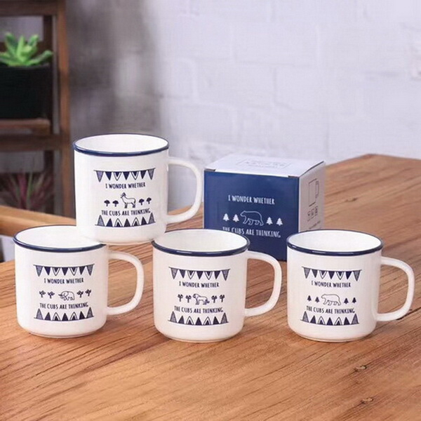 Solid Color Glazed Logo Decal Printed Ceramic Coffee Mugs With Spoons ...