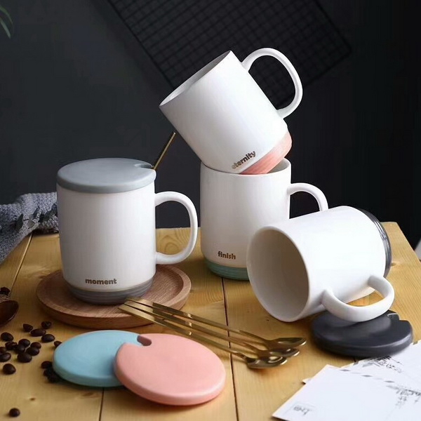 Solid Color Glazed Logo Decal Printed Ceramic Coffee Mugs With Spoons ...