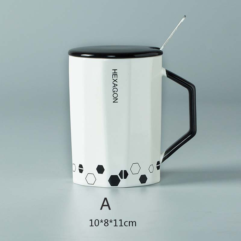 Simple Creative Artistic Coffee Mug Geometric Mug with Cover Spoon ...