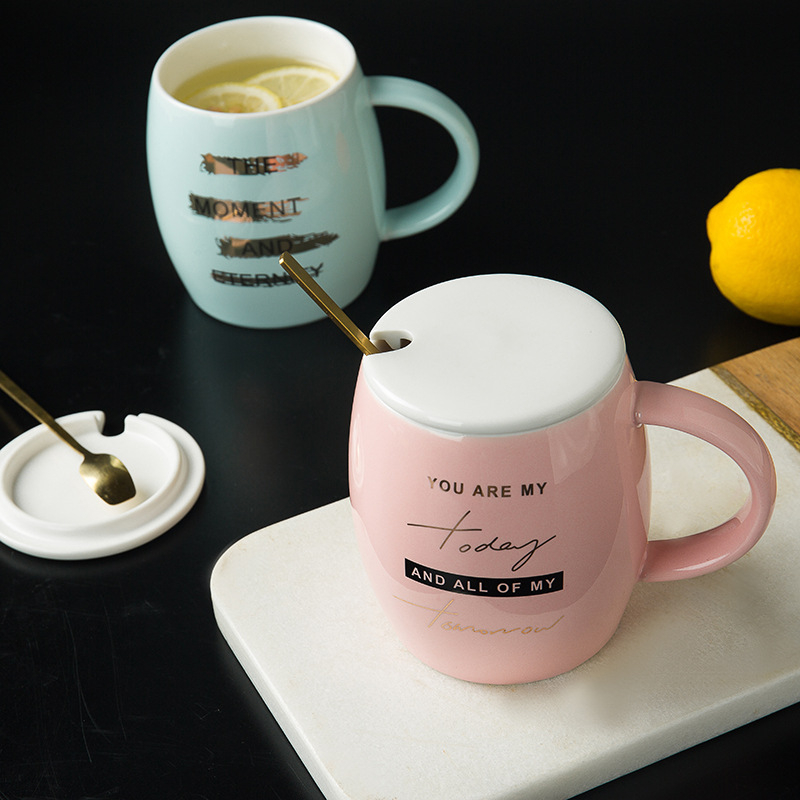 Creative Personality Cup Ceramic Mug with Cover Scoop Trendy Couple ...